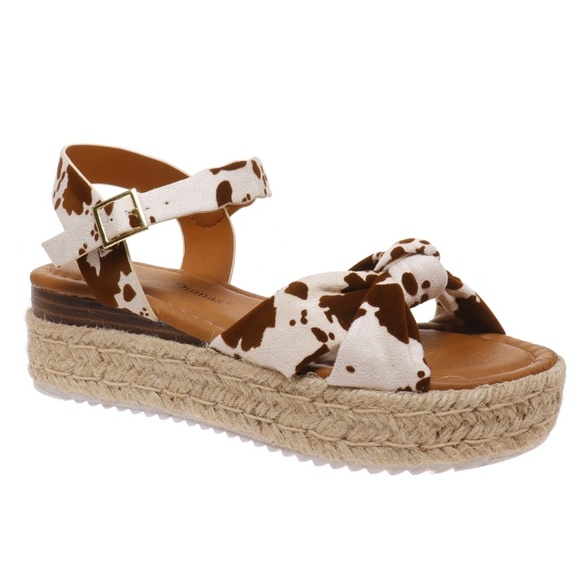 Shoes | Cow Print Knotted Platform Wedge Sandals | Poshmark